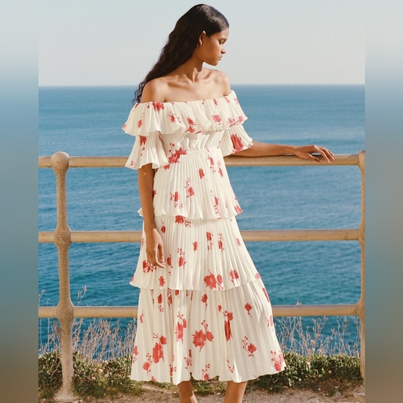 Self-Portrait | Dresses | Selfportrait Pleated Offtheshoulder Mididress ...